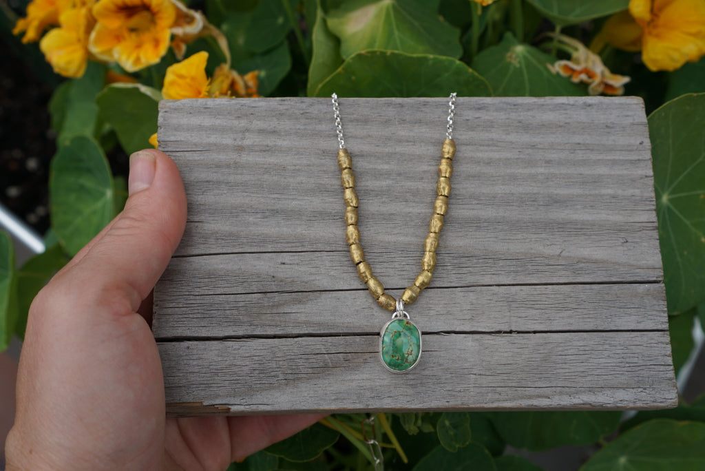 Zellie Choker- Green Turquoise – Oro y Plata Metalworks
