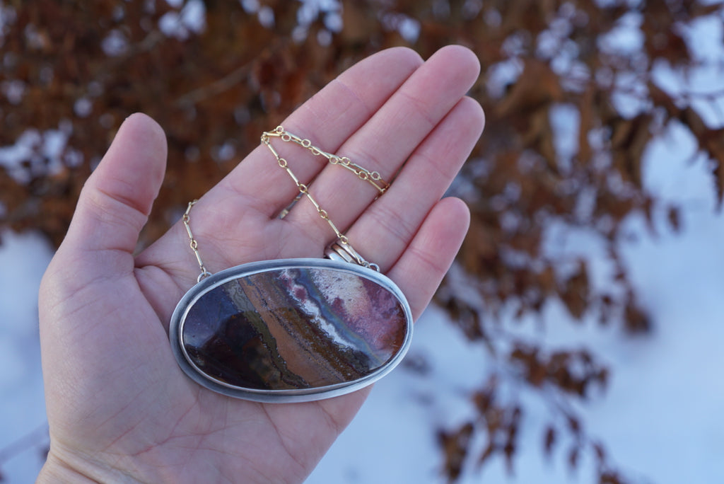 Calamity Statement Necklace- Serape Jasper – Oro y Plata Metalworks
